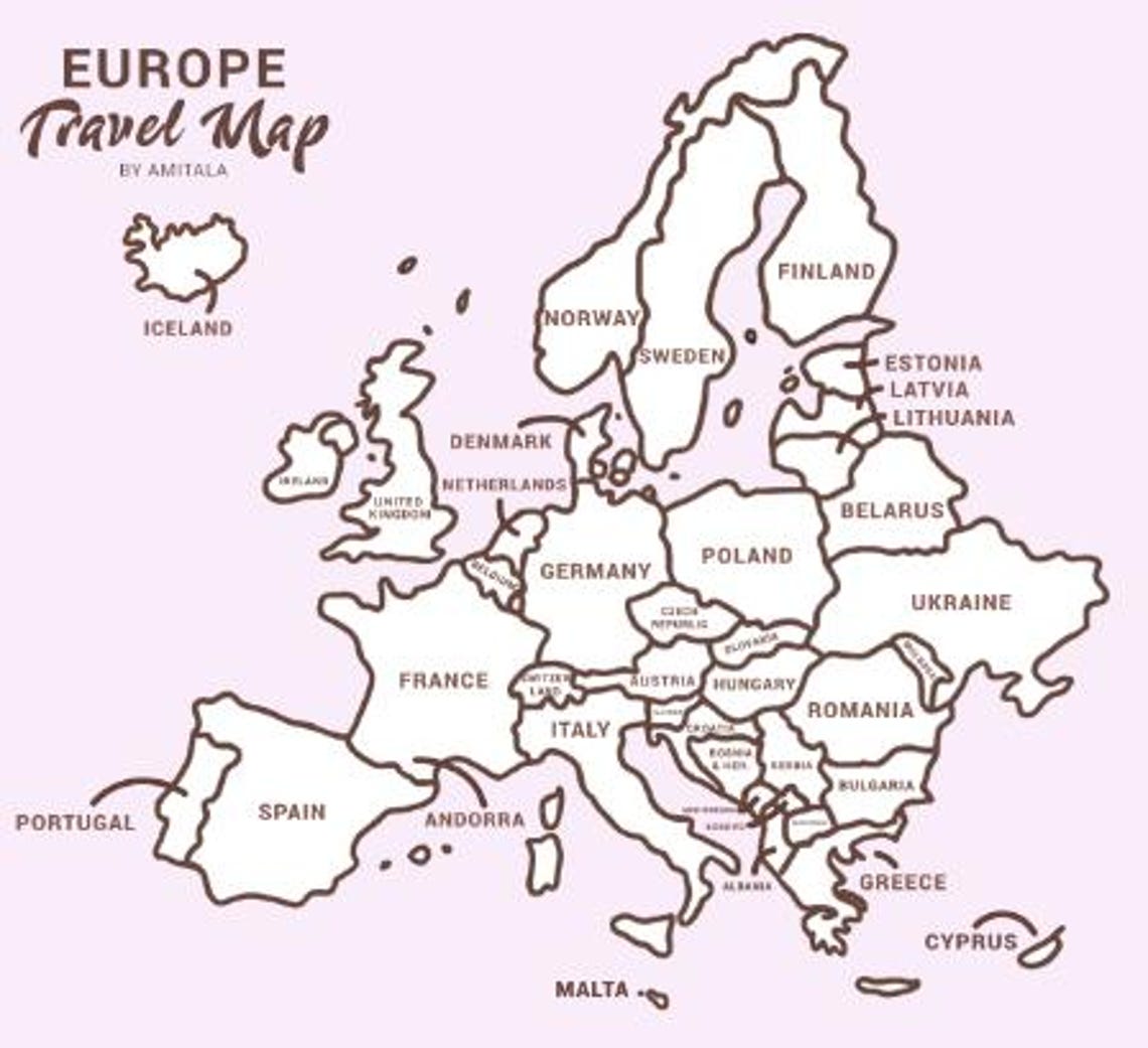 Printable Europe Coloring Map, Europe Travel Map Download for Kids ...