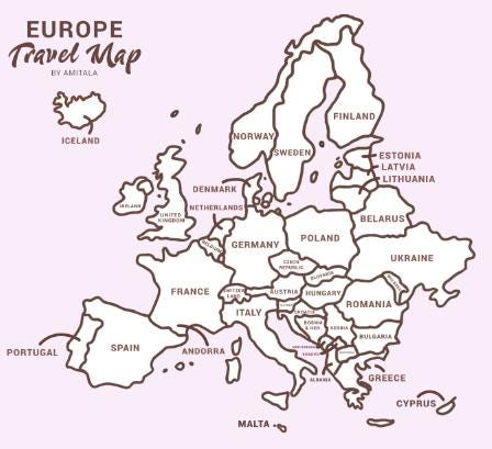 Printable Europe Coloring Map, Europe Travel Map Download for Kids ...