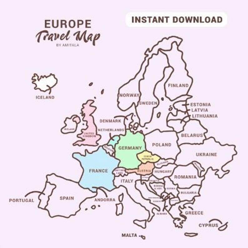 Printable Europe Coloring Map, Europe Travel Map Download for Kids ...