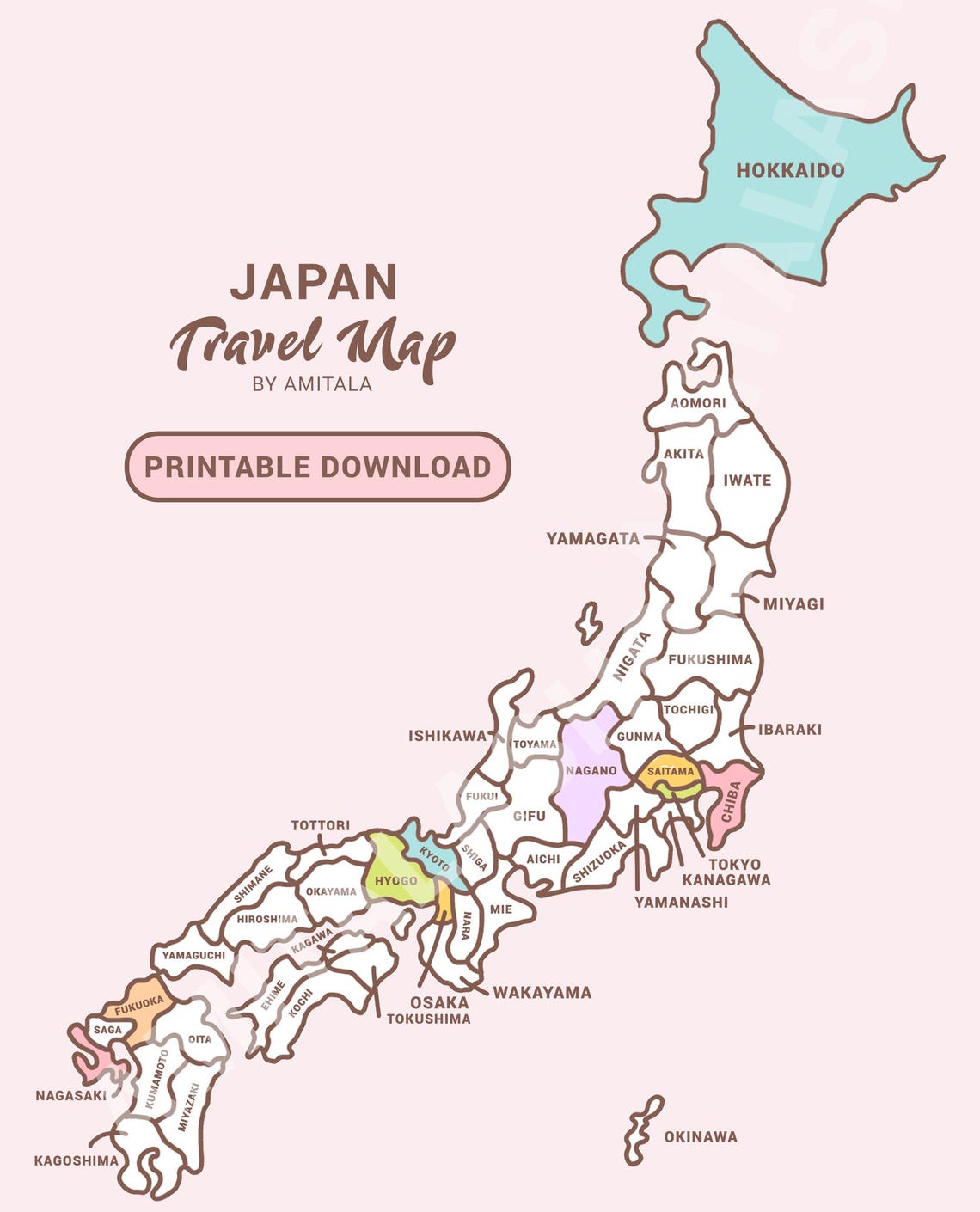 Japan Travel Map, A4 Printable Sales Map, Small Business Map, Order ...