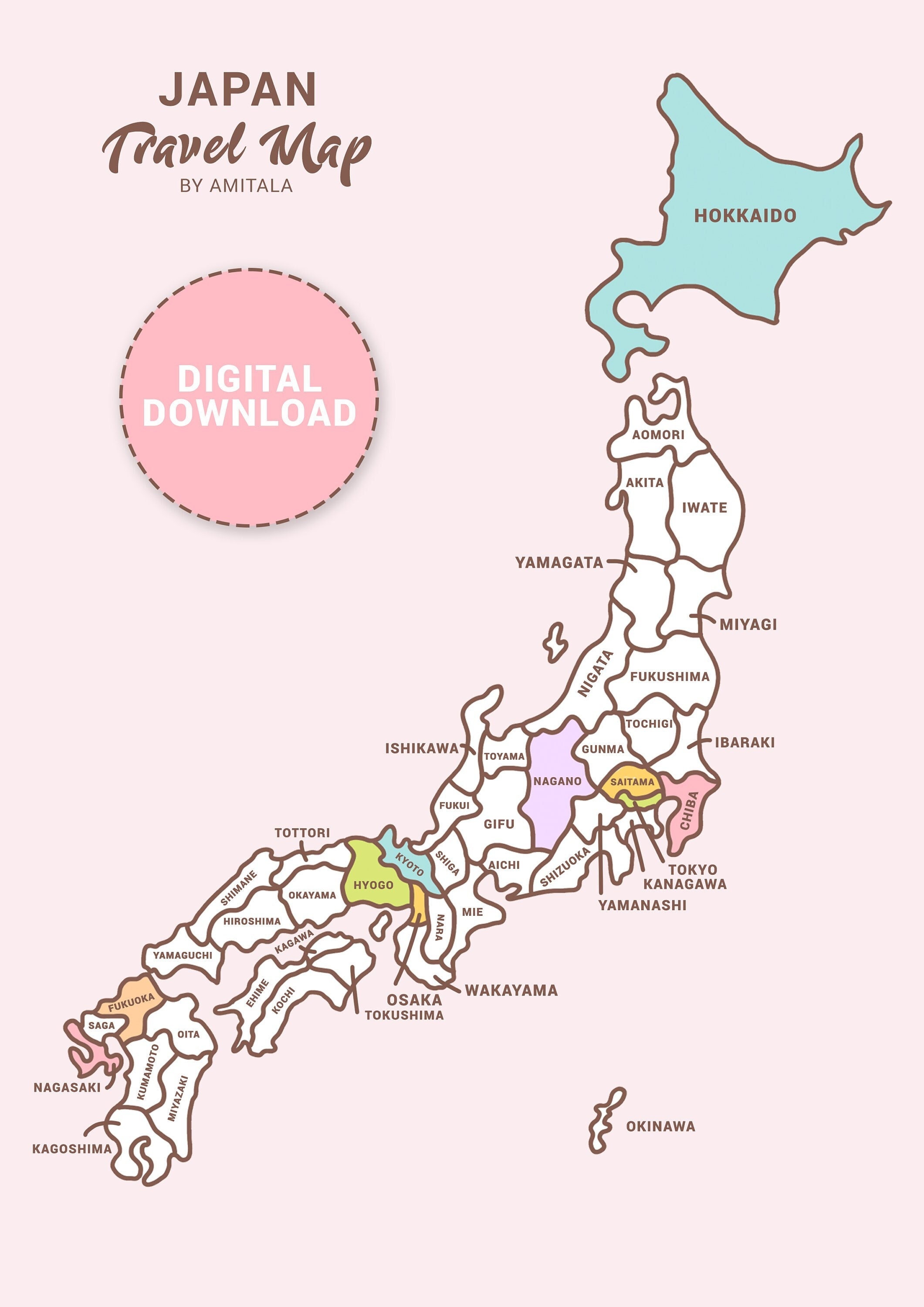 Japan Travel Map, A4 Printable Sales Map, Small Business Map, Order ...