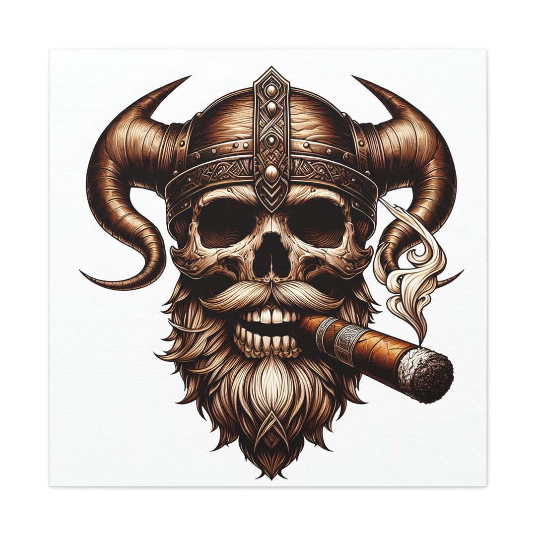 Viking Cigar Smoking Skull Canvas Gallery Wrap - Etsy