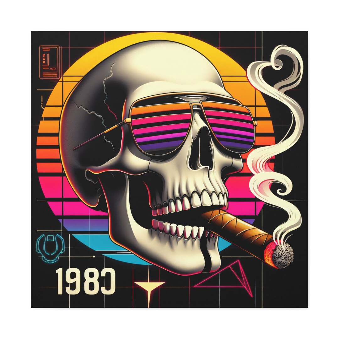 1980s Cigar Smoking Skull Canvas Gallery Wrap - Etsy