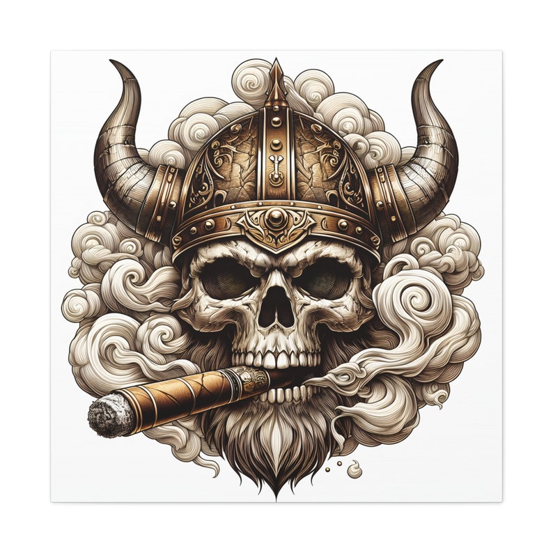 Viking Cigar Smoking Skull Canvas Gallery Wrap - Etsy