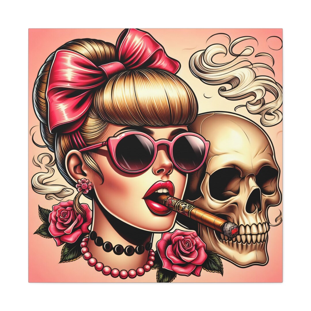 Barbie Cigar Smoking Skull Canvas Gallery Wrap - Etsy