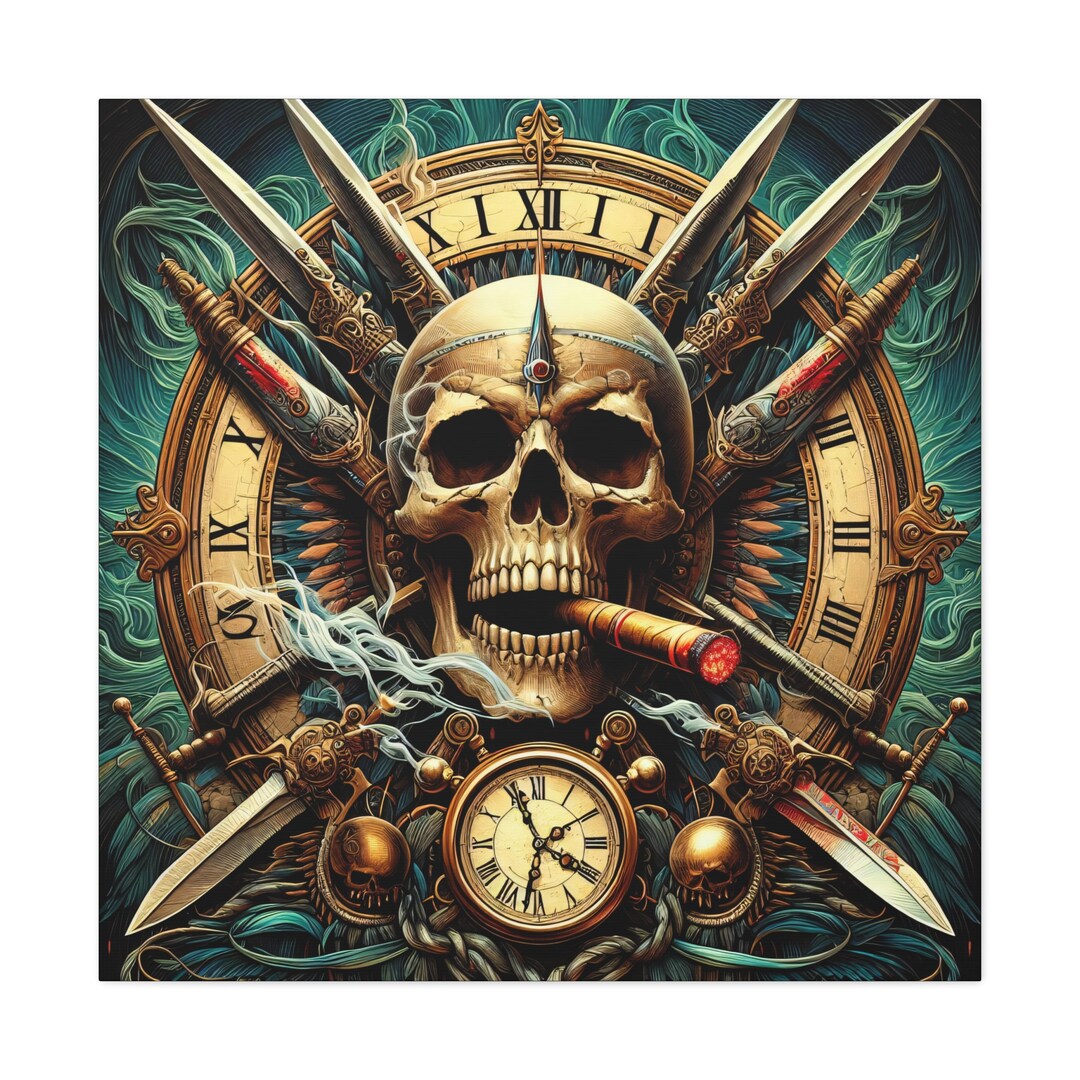 Sword Play Cigar Smoking Skull Canvas Gallery Wrap - Etsy