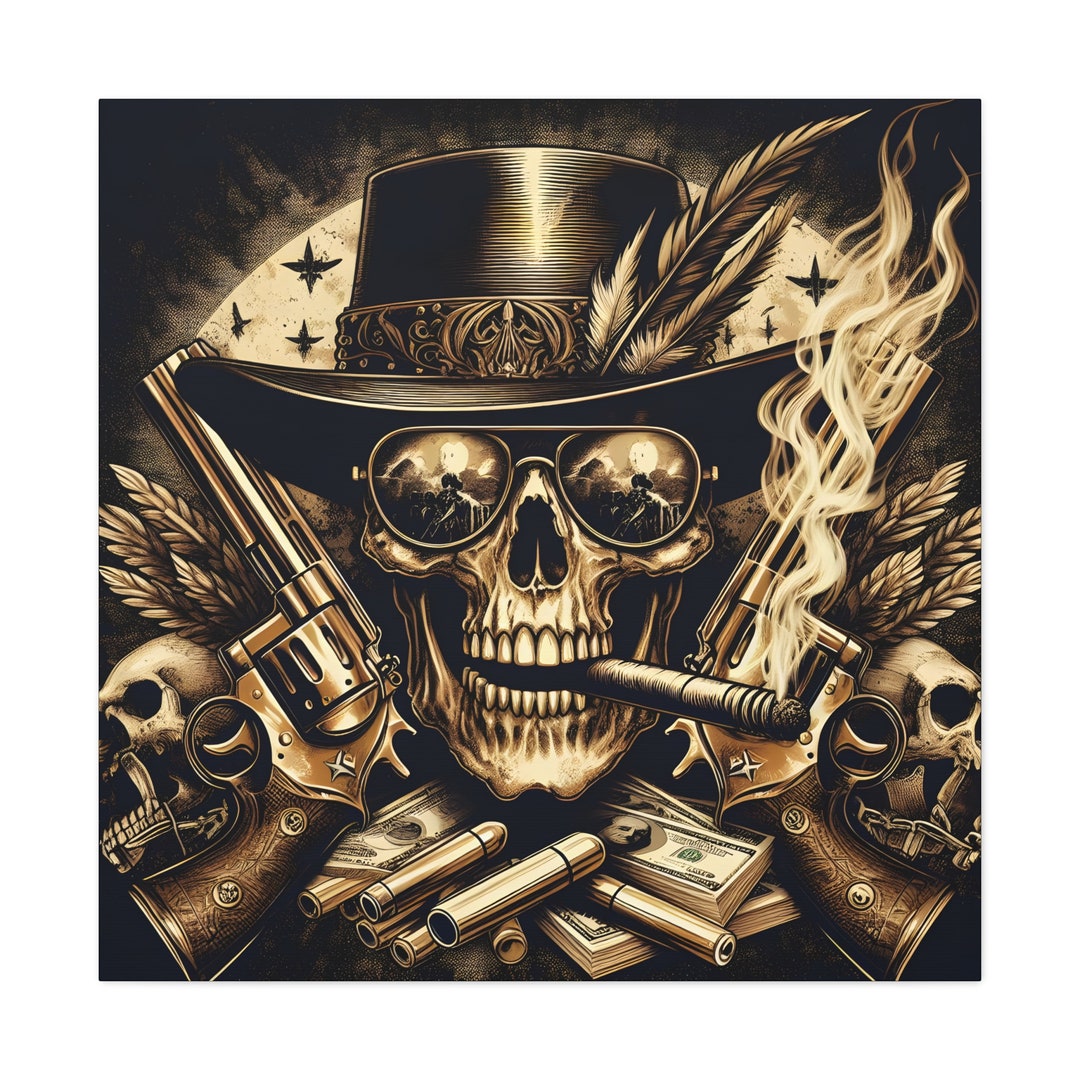 Outlaw Cigar Smoking Skull Canvas Gallery Wrap - Etsy