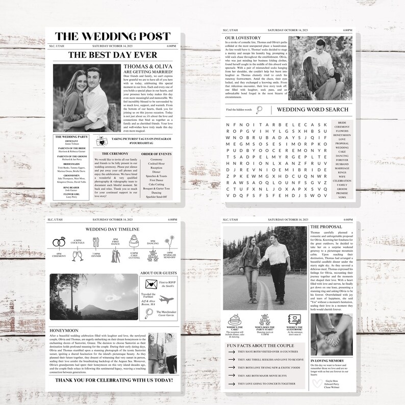 Editable Wedding Newspaper Template | Digital Download | Perfect for ...