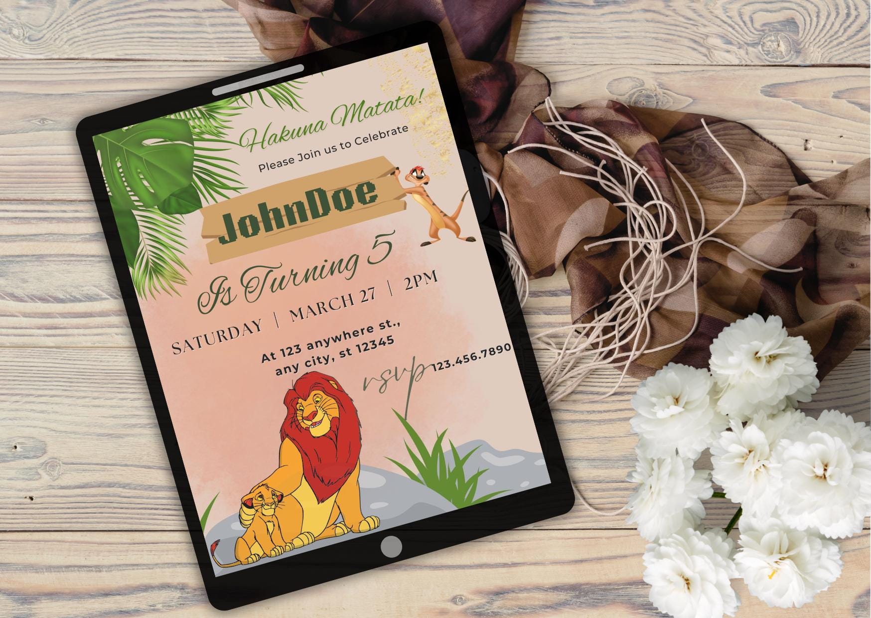 Editable Lion King Birthday Invitation, Simba Themed Children Birthday ...