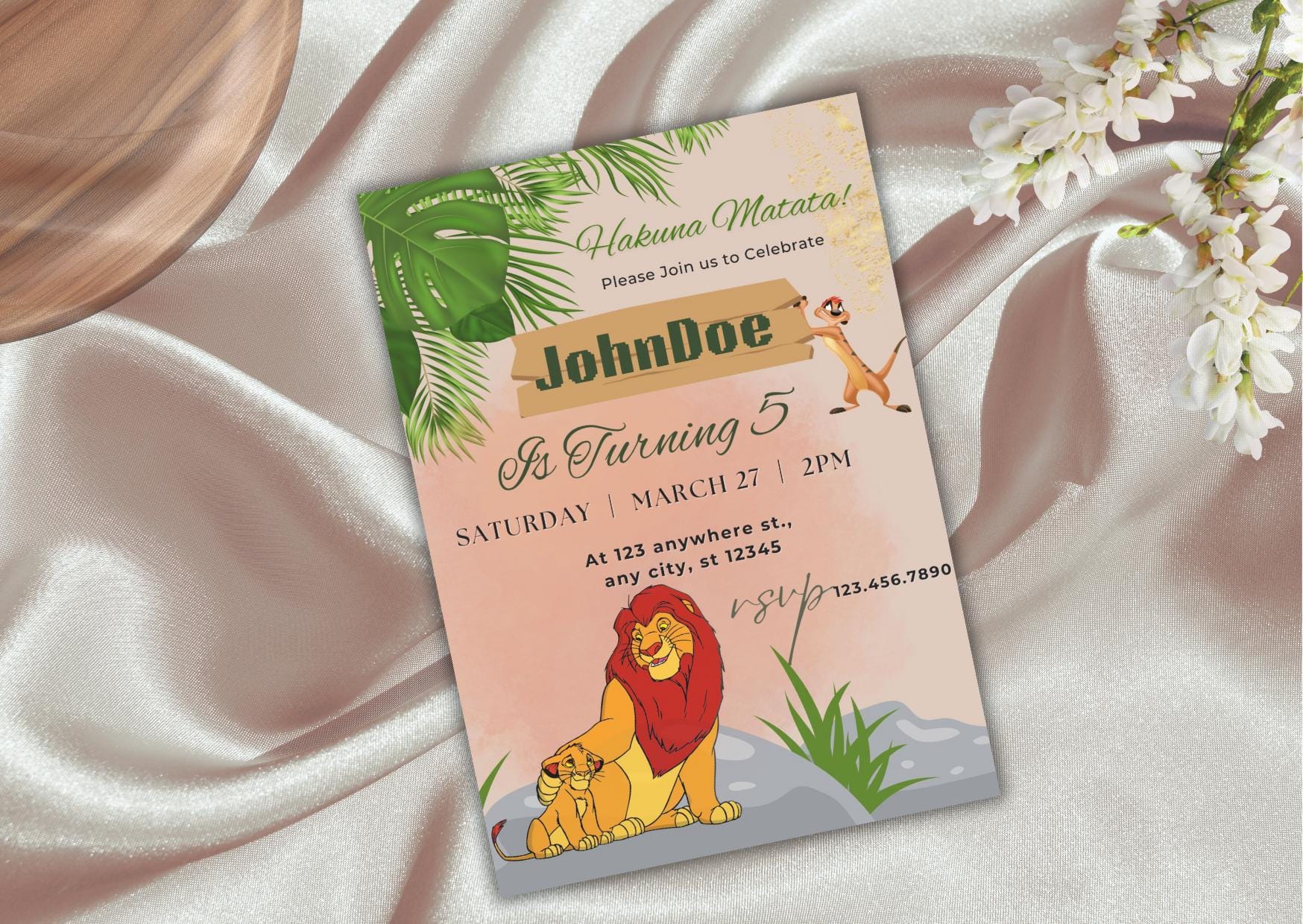 Editable Lion King Birthday Invitation, Simba Themed Children Birthday ...
