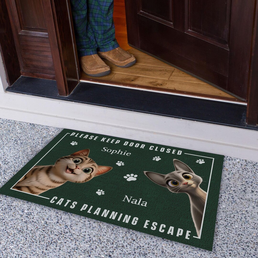 Personalized Cat Welcome Mat Keep Door Closed Cats Planning Escape ...