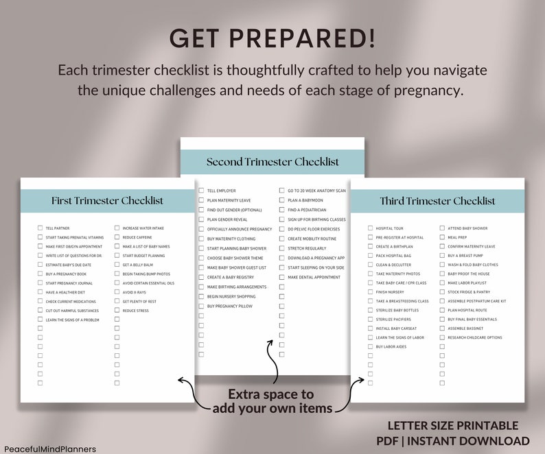Pregnancy Checklist Bundle Printable, Pregnancy Planner, Pregnancy to ...