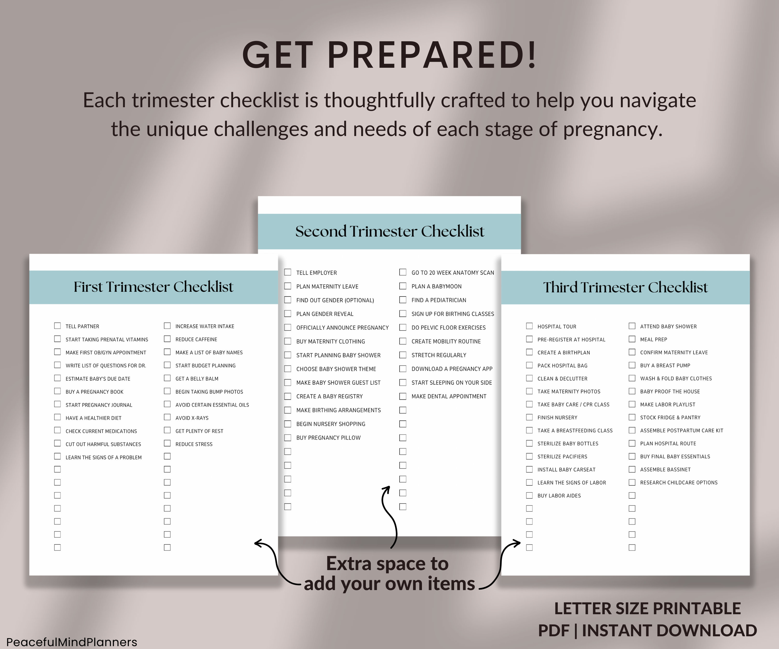 Pregnancy Checklist Bundle Printable, Pregnancy Planner, Pregnancy to ...
