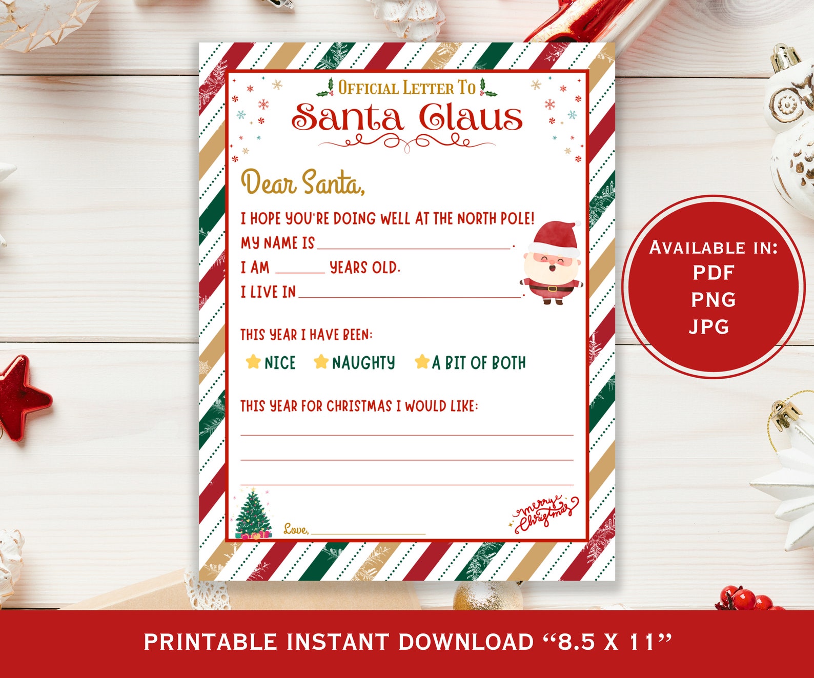 Letter to Santa, Printable Letter to Santa, Dear Santa Letter, Santa ...