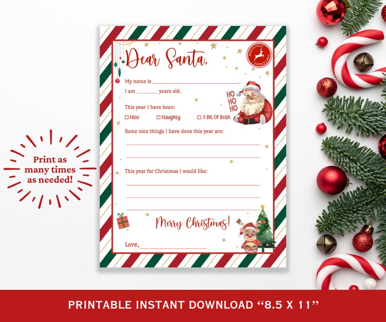 Letter to Santa Printable Letter to Santa Dear Santa Letter - Etsy