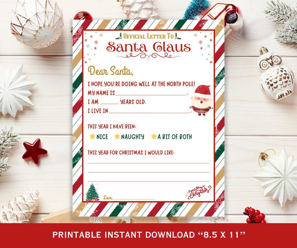 Letter to Santa, Printable Letter to Santa, Dear Santa Letter, Santa ...