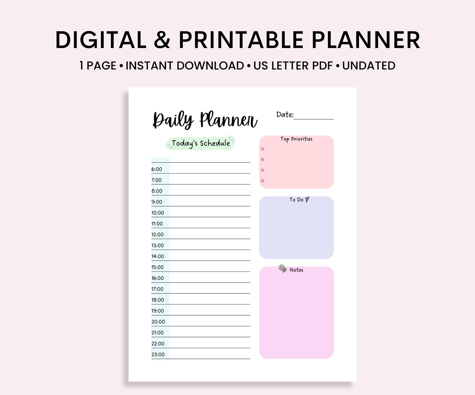 Printable Daily Planner, Digital Daily Planner, Cute Daily Planner ...
