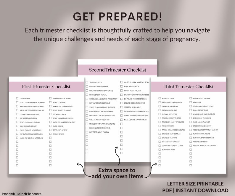 Pregnancy Checklist Bundle Printable, Pregnancy Planner, Pregnancy to ...