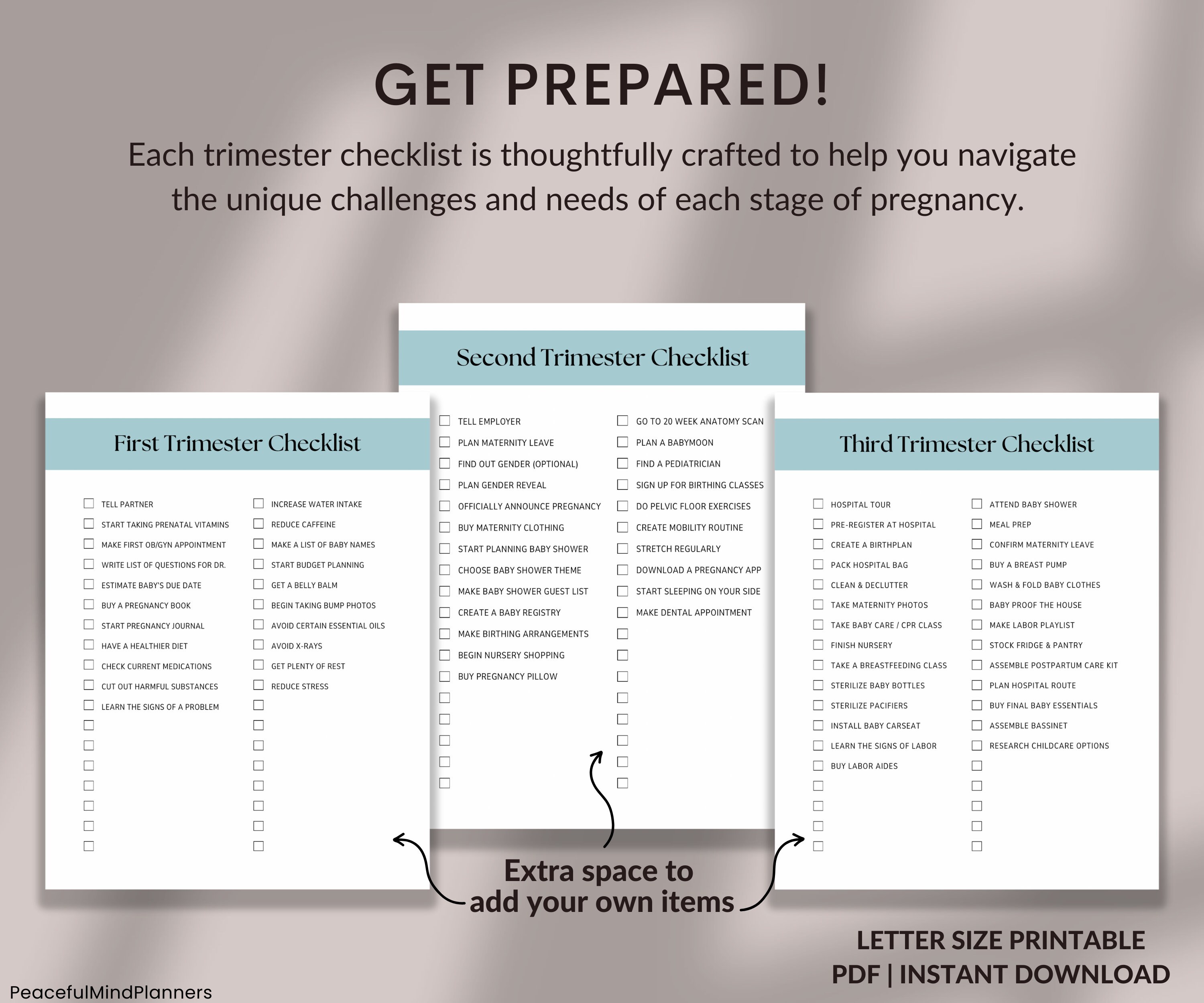 Pregnancy Checklist Bundle Printable, Pregnancy Planner, Expecting ...
