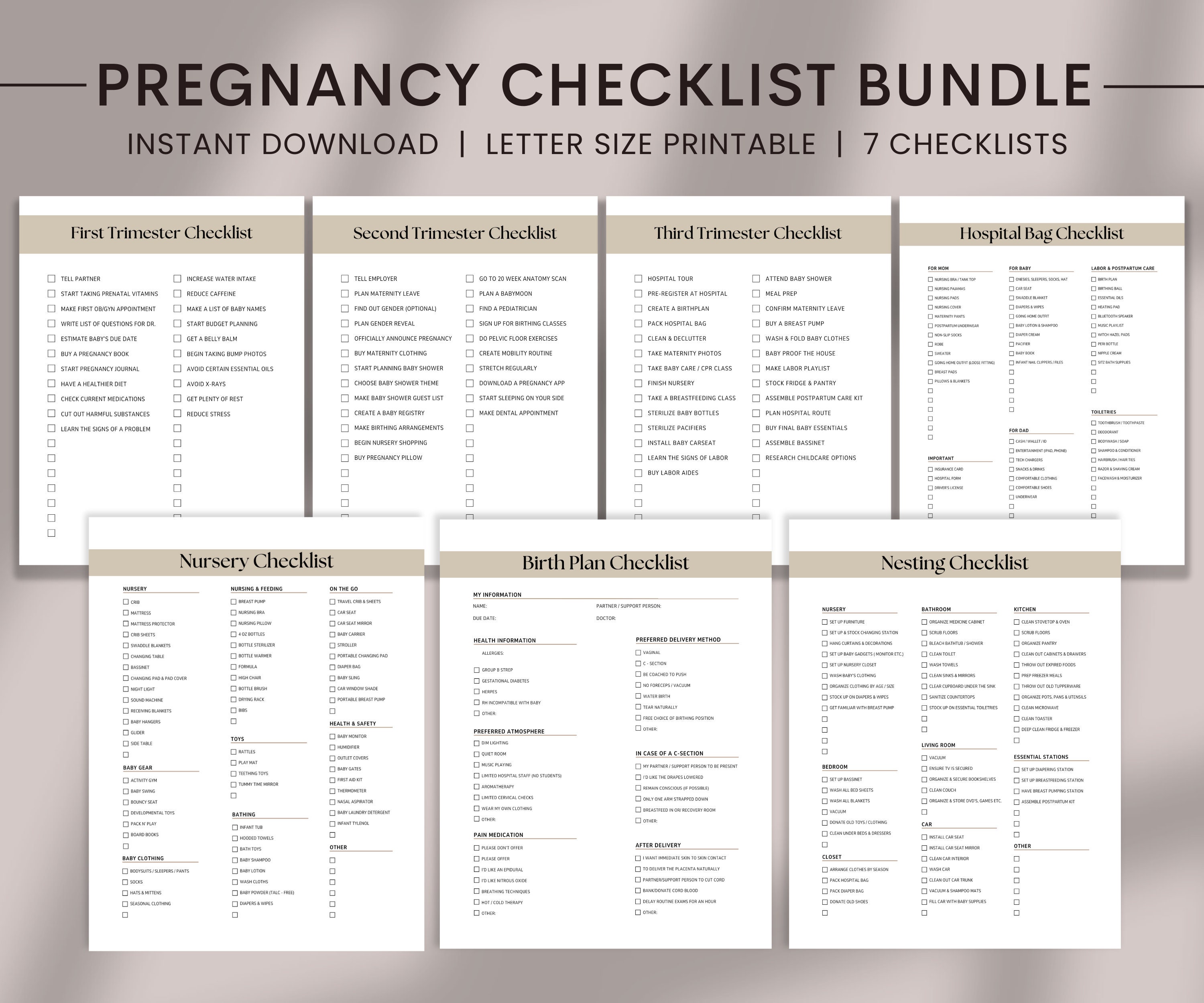 Pregnancy Checklist Bundle Printable, Pregnancy Planner, Pregnancy to ...