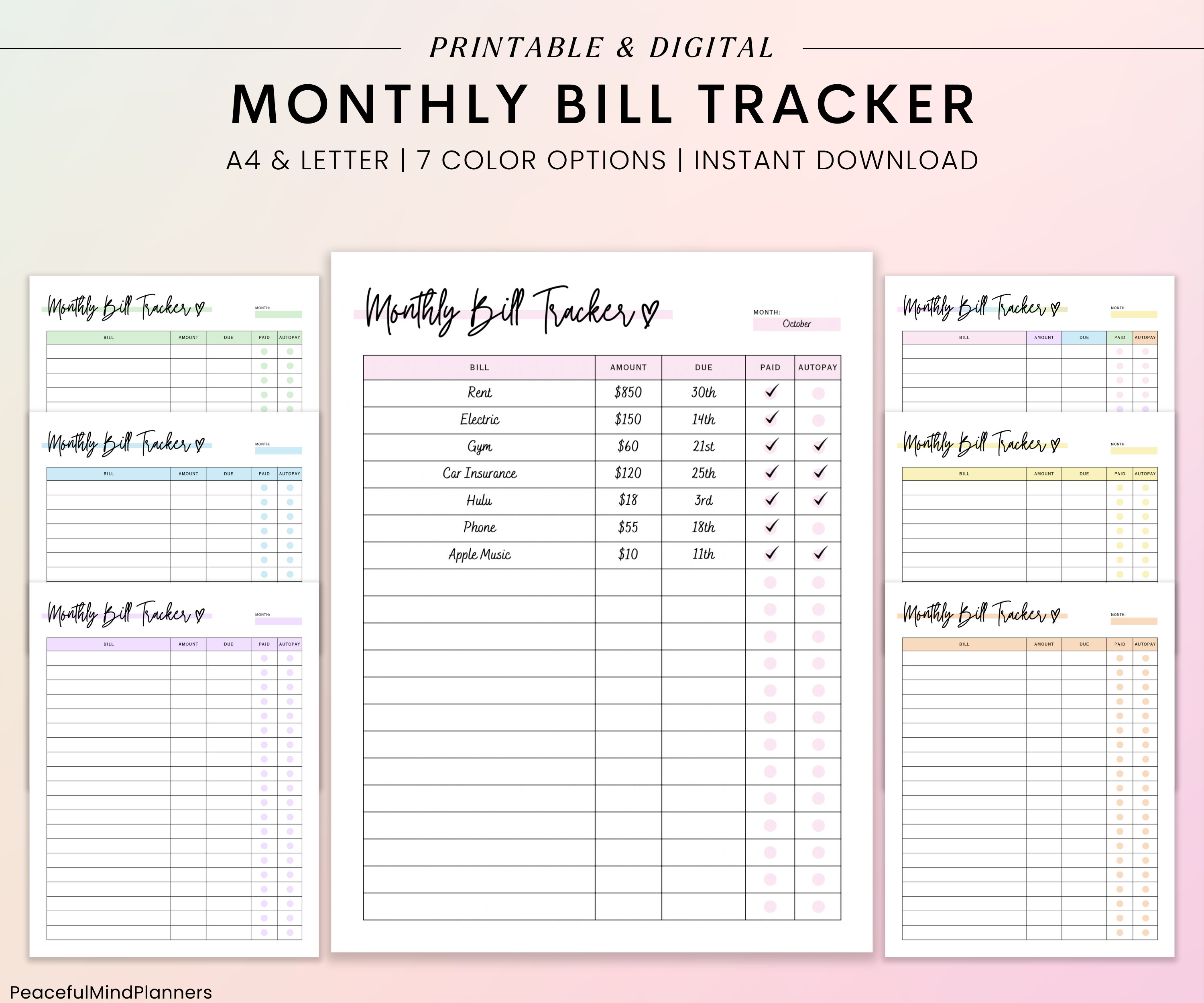 Bill Tracker, Monthly Bill Tracker Printable, Digital Bill Tracker ...