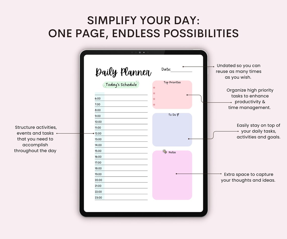 Printable Daily Planner, Digital Daily Planner, Cute Daily Planner ...
