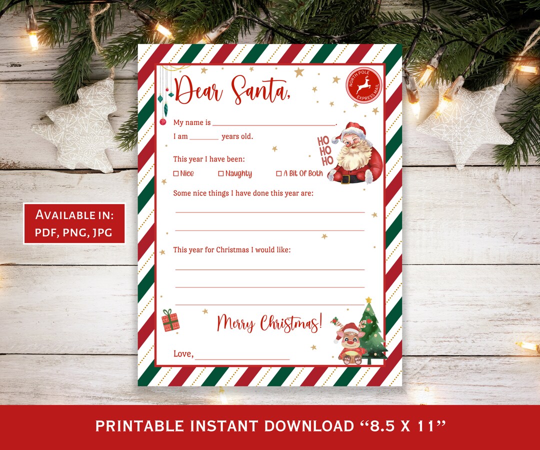 Carta a Santa, Carta imprimible a Santa, Carta de Querido Santa, Lista ...