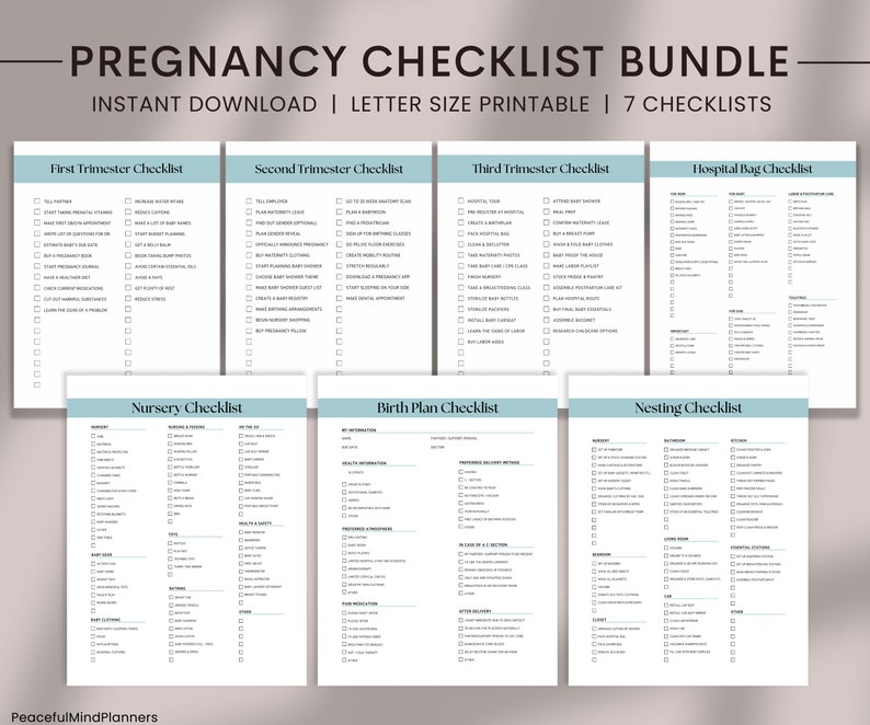Pregnancy Checklist Bundle Printable, Pregnancy Planner, Pregnancy to Do Lists PDF, Pregnancy ...