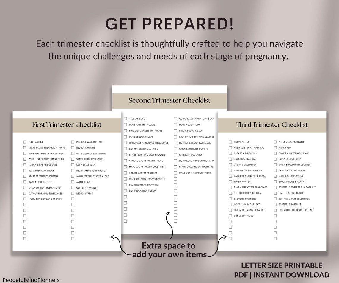 Pregnancy Checklist Bundle Printable, Pregnancy Planner, Pregnancy to ...