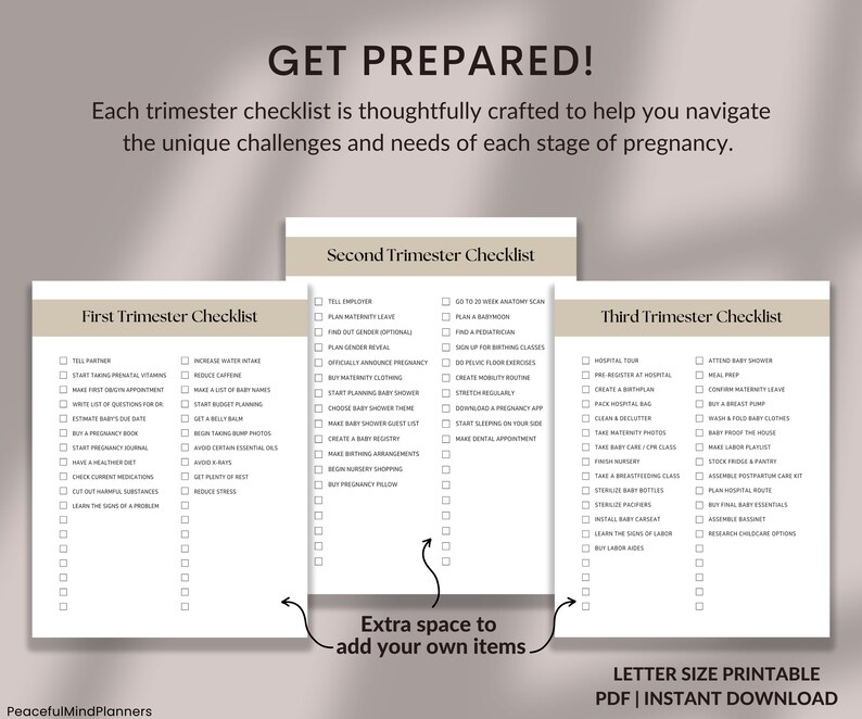 Pregnancy Checklist Bundle Printable, Pregnancy Planner, Pregnancy to ...