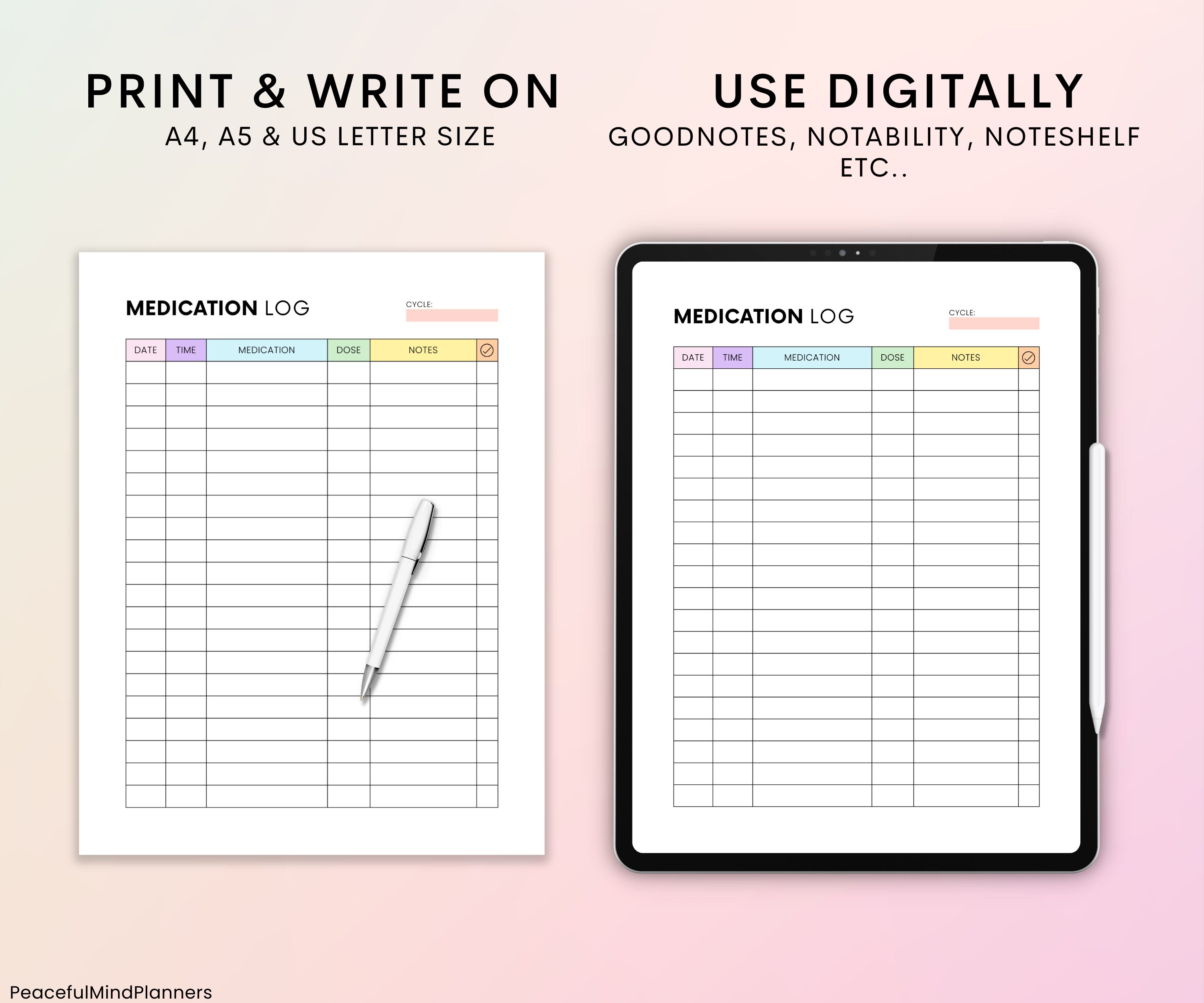 Medication Tracker, Printable Medication Tracker, Medication Planner ...