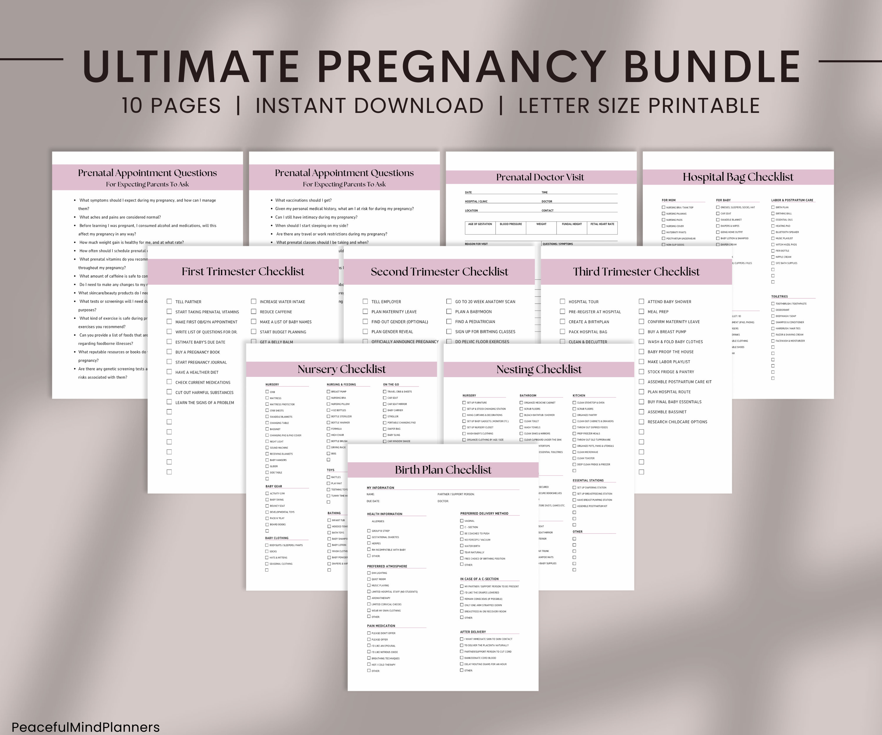 Pregnancy Checklist Bundle Printable, Pregnancy Planner, Expecting ...