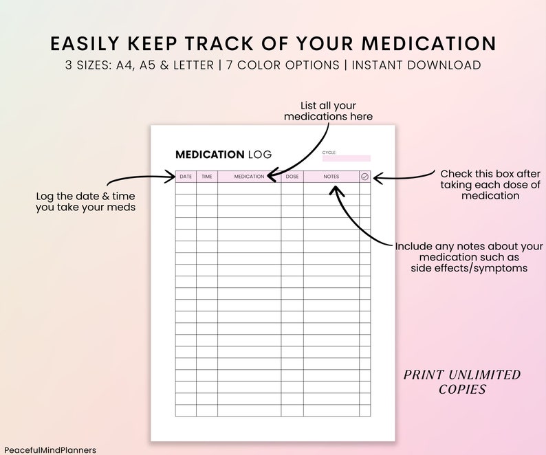 Medication Tracker, Printable Medication Tracker, Medication Planner ...