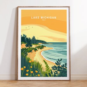 Lake Michigan Poster, USA Coast Print, Lake Michigan Wall Art, Sunset ...