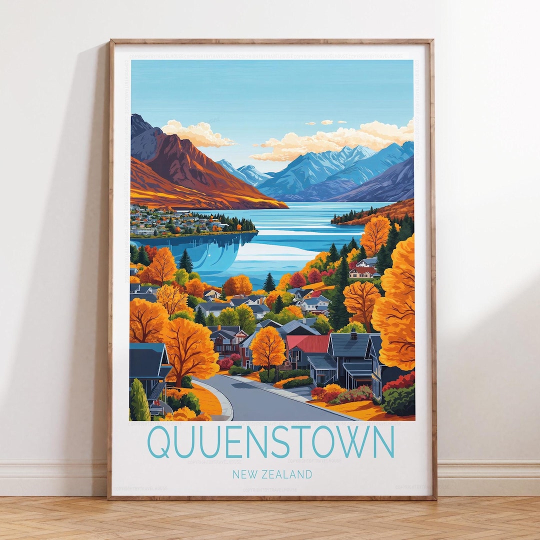 Queenstown New Zealand Travel Poster, New Zealand Travel Print ...