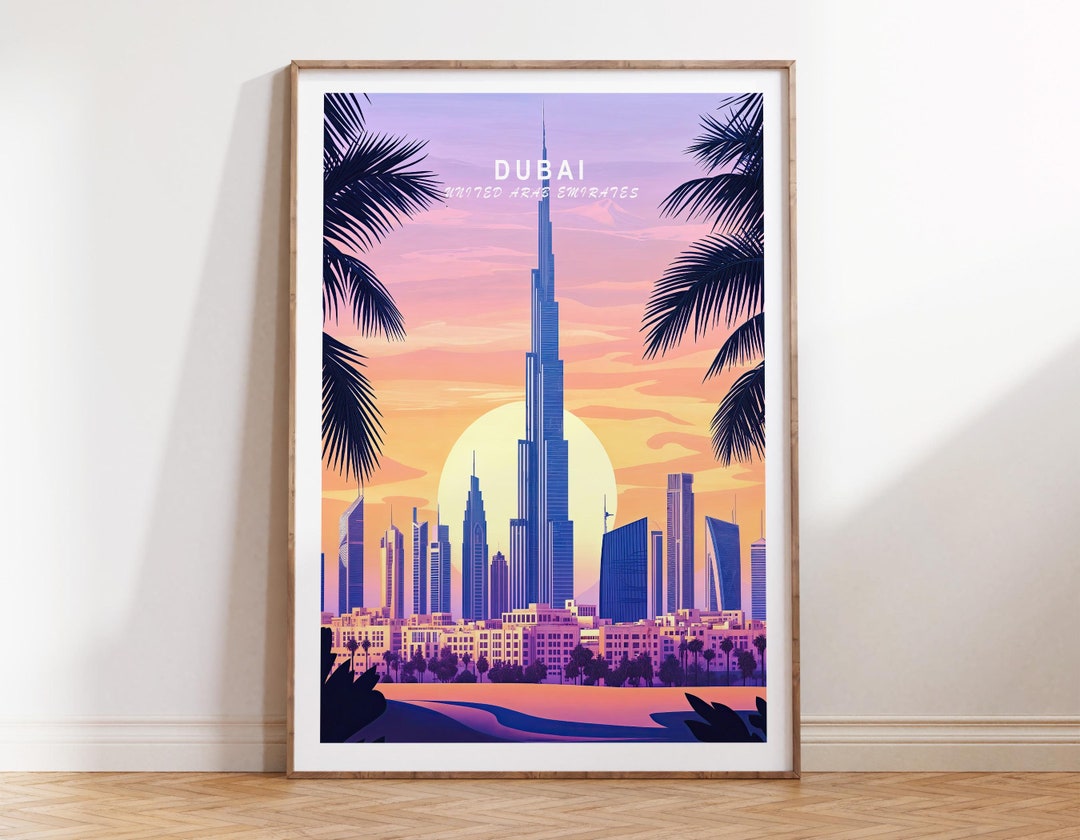 Dubai United Arab Emirates Travel Poster, Dubai Travel Wall Art, Burj ...