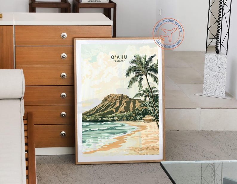 O'ahu Hawaii Travel Poster, O'ahu Travel Print, Hawaii Travel Wall Art ...