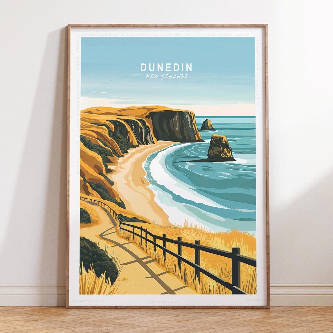 Dunedin New Zealand Travel Poster, New Zealand Travel Print, Dunedin ...