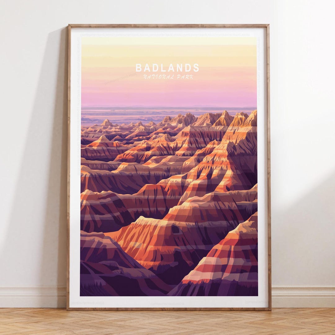 Badlands National Park Travel Poster, National Park Travel Print ...