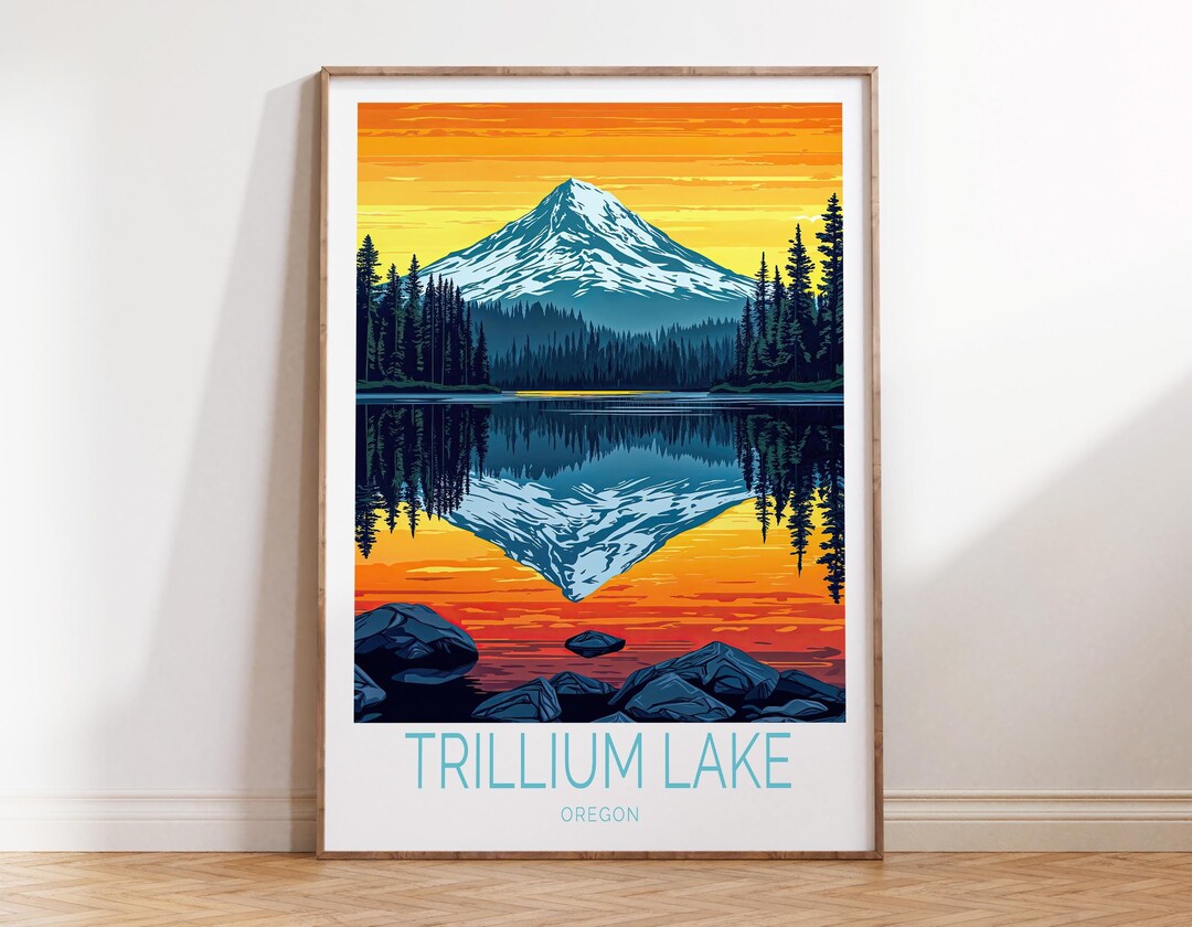 Trillium Lake Oregon Custom Travel Poster, Oregon Travel Wall Art ...