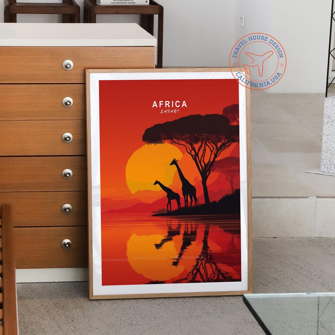 Africa Safari Poster – Sunset Giraffe Art Print, Vintage African ...