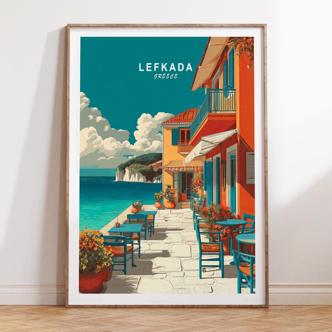 Lefkada Travel Poster, Lefkada Greece Wall Art Print, Greece Travel ...