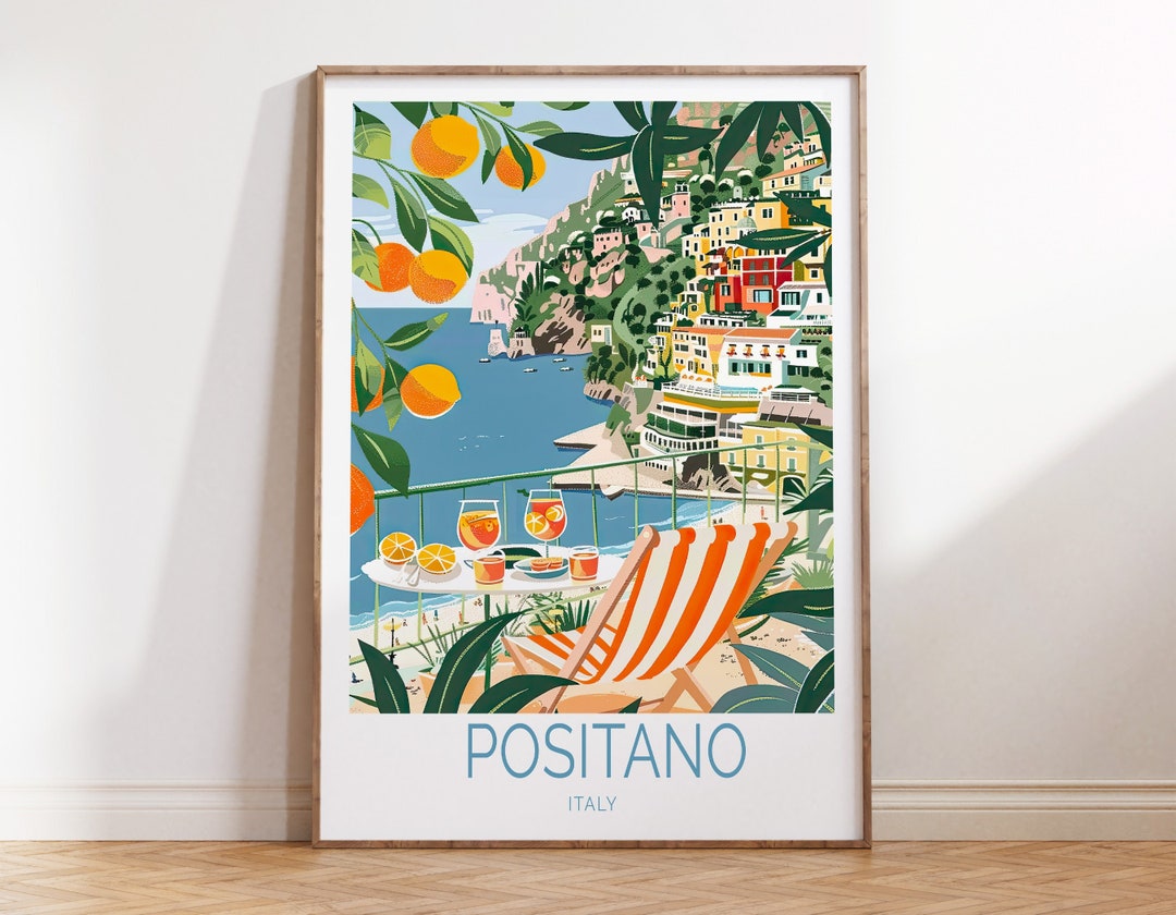 Positano Italy Travel Poster, Italy City Wall Art, Positano Summer ...