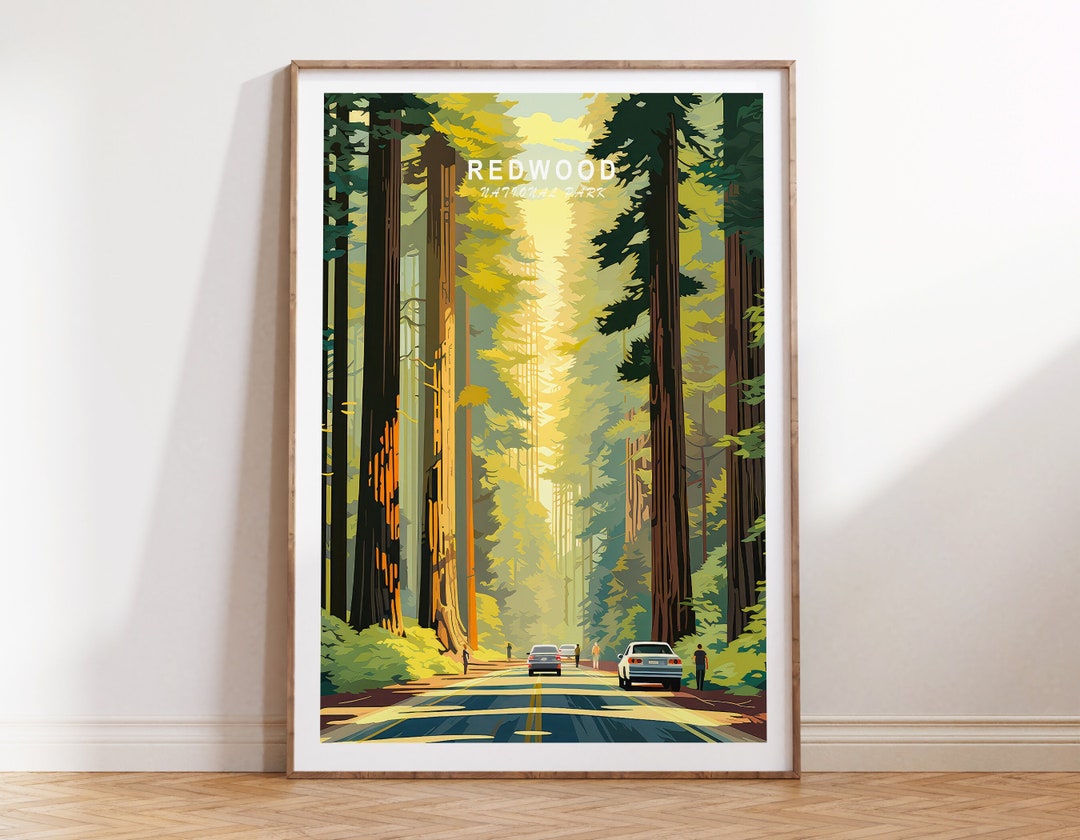 Redwood Travel Poster, Redwood Wall Art, National Park Gift, National ...