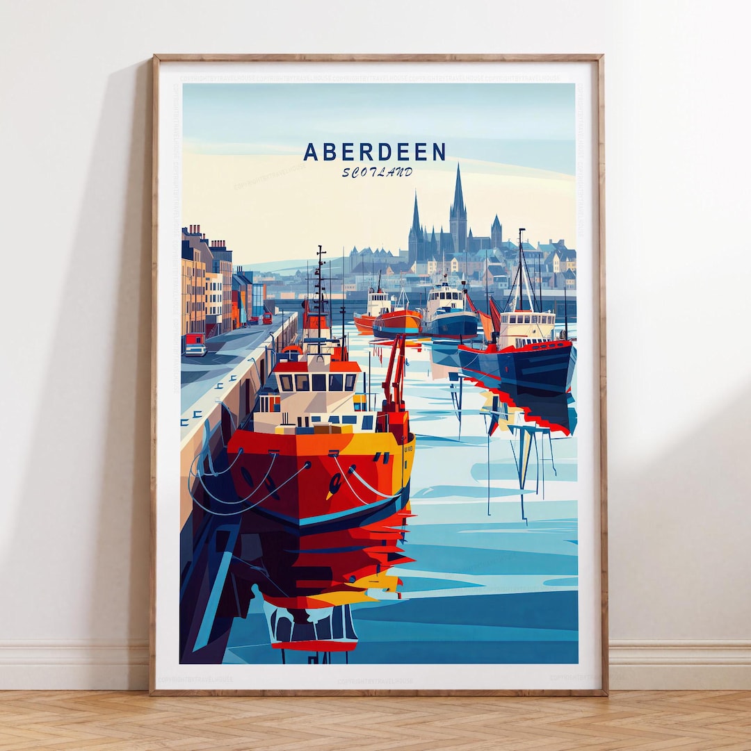 Aberdeen Scotland Travel Poster, Scotland Travel Print, Aberdeen Wall ...