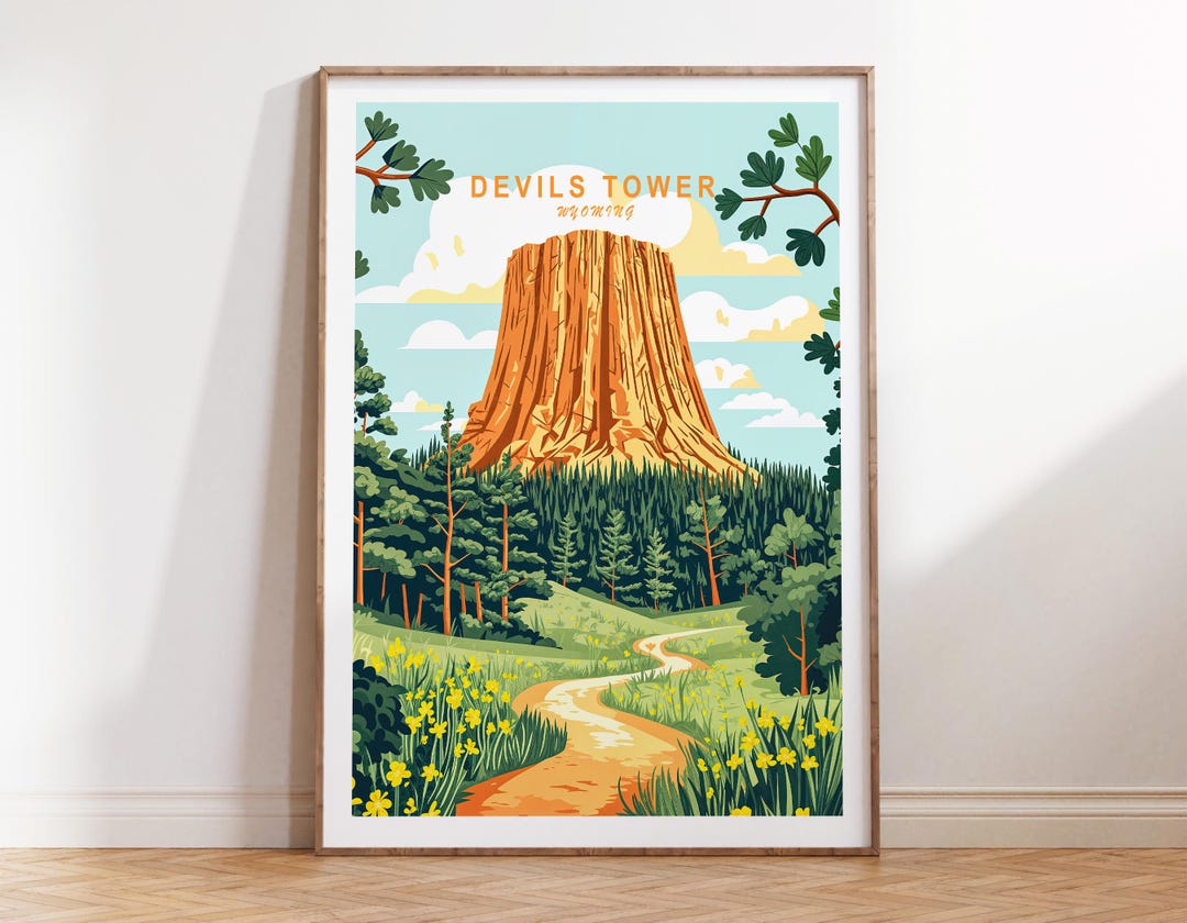 Devils Tower Wyoming Travel Poster, Wyoming Travel Print, Devils Tower ...