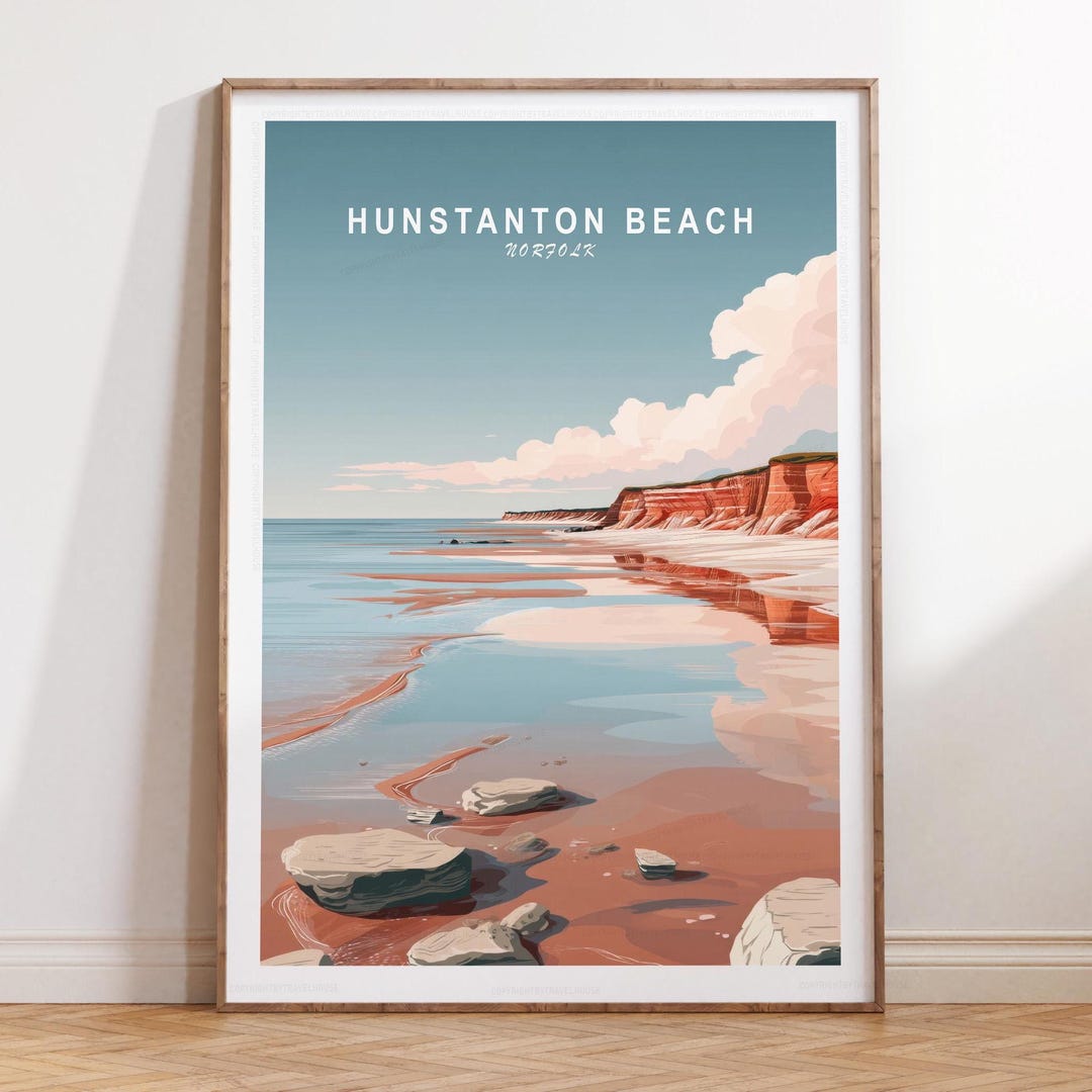 Classic Travel Poster, Hunstanton Beach Norfolk UK, Coastal Seaside ...