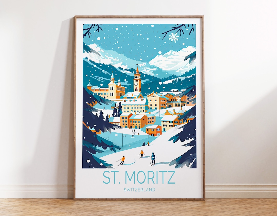 St. Moritz Travel Poster, Switzerland City Wall Art, St. Moritz Sky ...