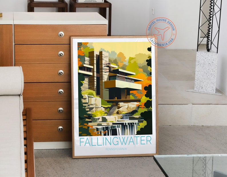 Fallingwater Travel Poster, Pennsylvania Poster, Fallingwater Travel ...
