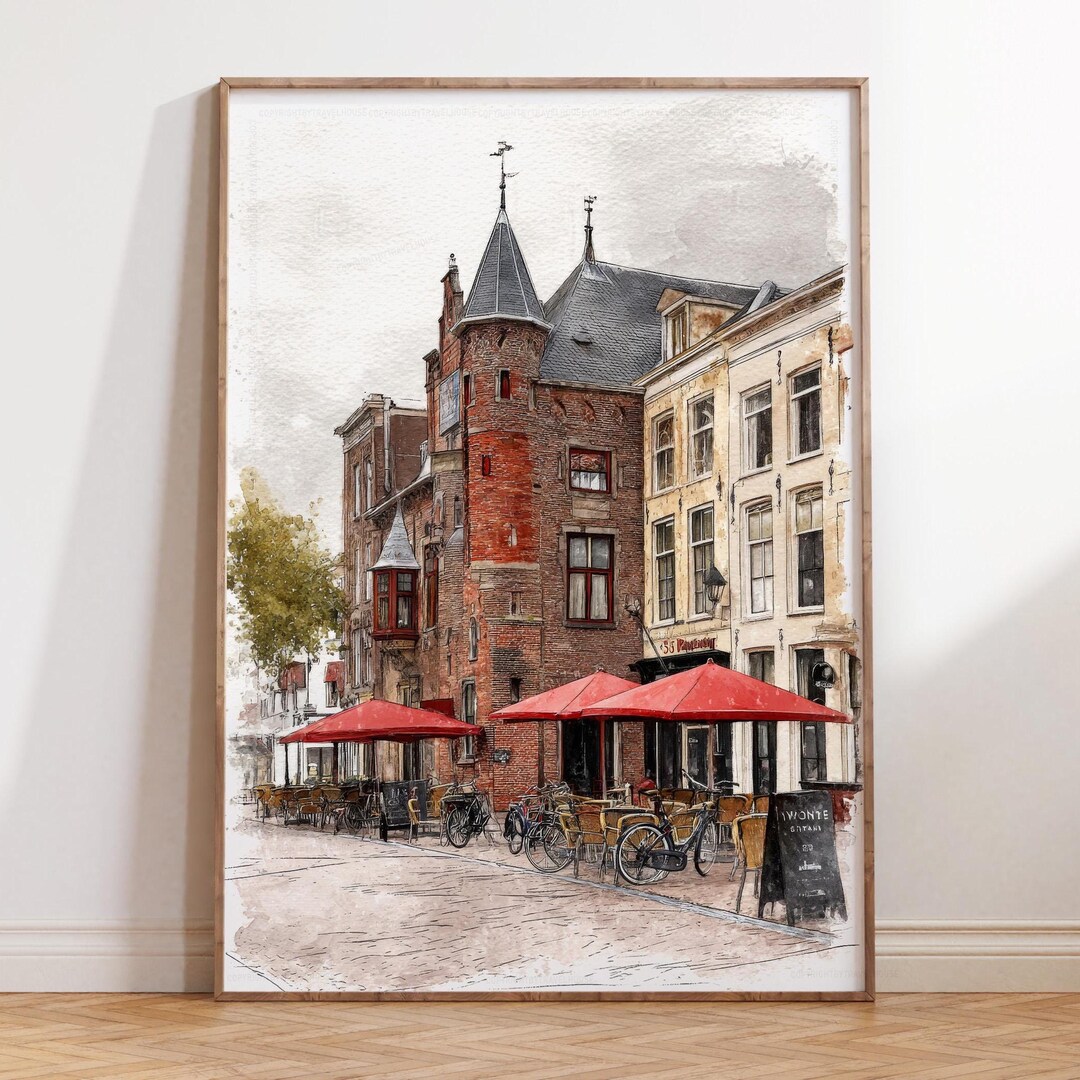 Historic Dutch Architecture, Watercolor Poster, Charming Netherlands ...